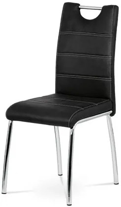 Autronic - Jídelní židle, černá látka imitace broušené kůže, kov chrom - AC-9930 BK3