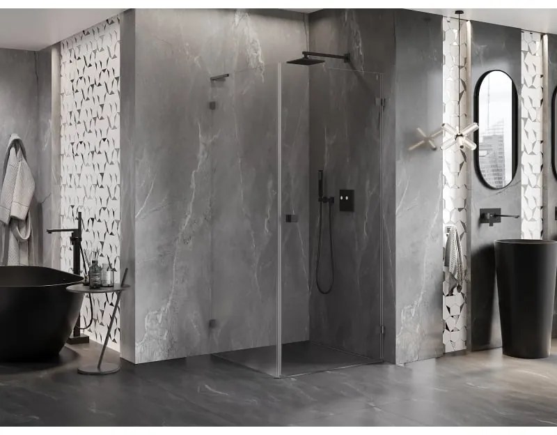 Mexen Lunar-B L výklopný sprchový kout pravý 80 x 80 cm, čiré sklo, broušený grafit, 832L-080-080-66-00-P