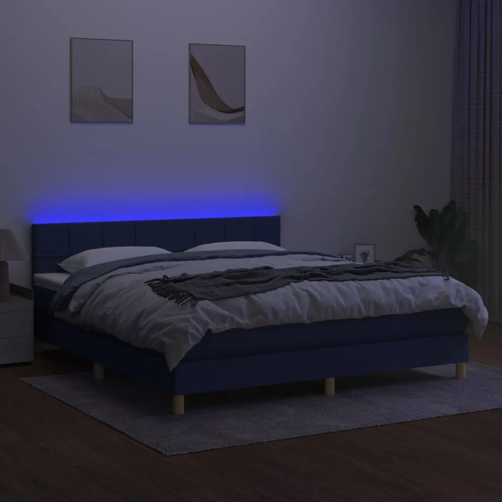 Box spring postel s matrací a LED modrá 180x200 cm textil 3133739