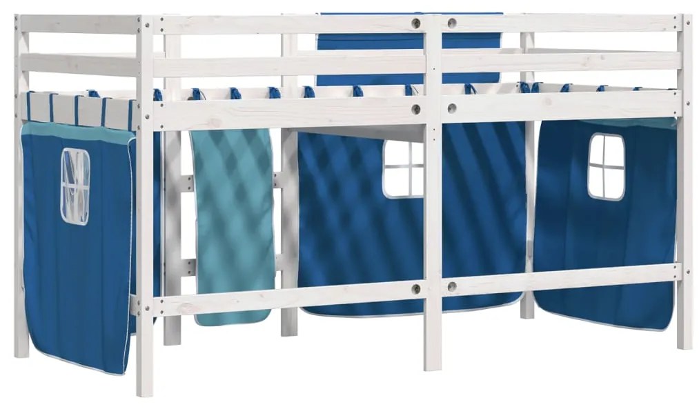 Dětská patrová postel se závěsy modrá 80 x 200 cm borovice