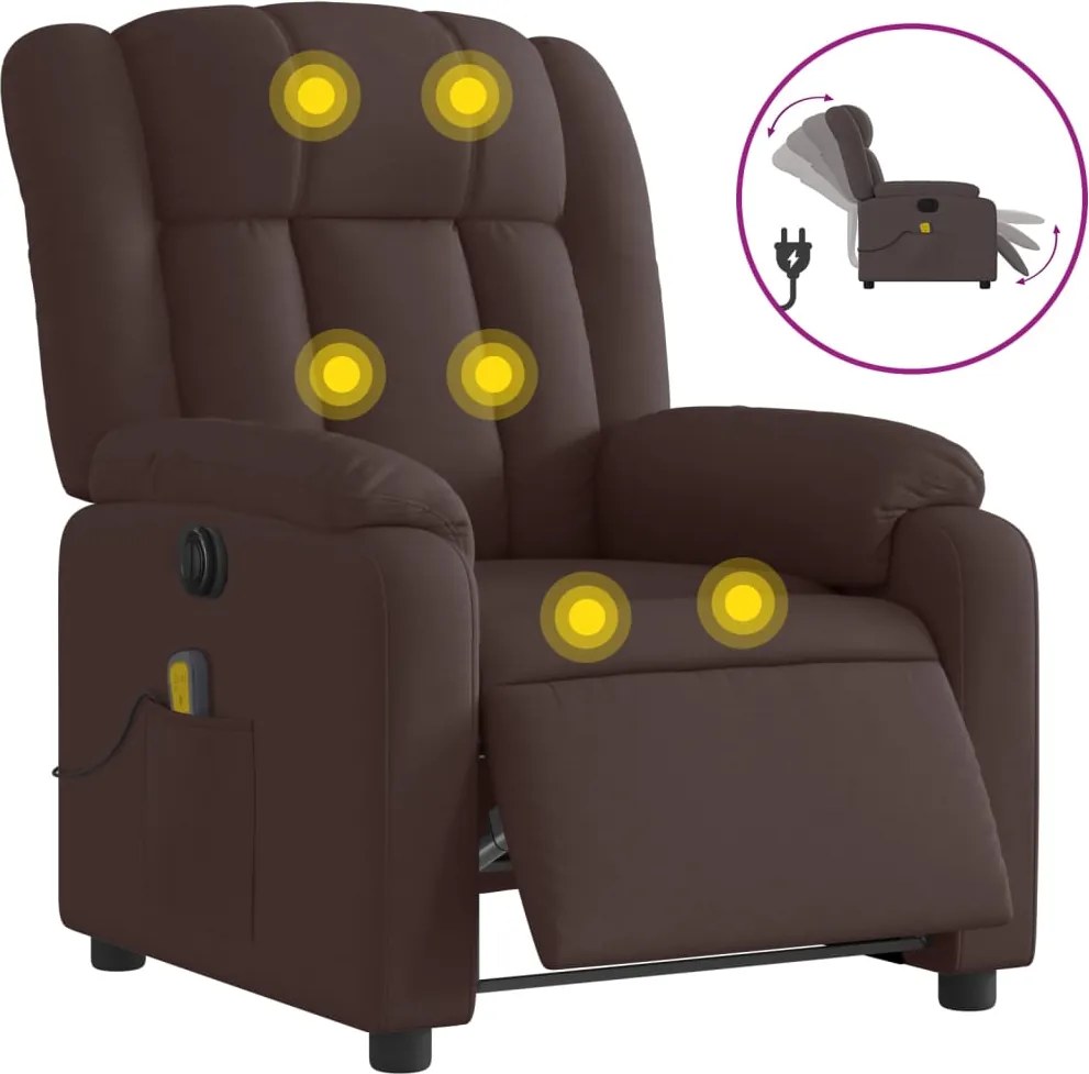 Elektrické masážní polohovací křeslo tmavě hnědé textil 3205309