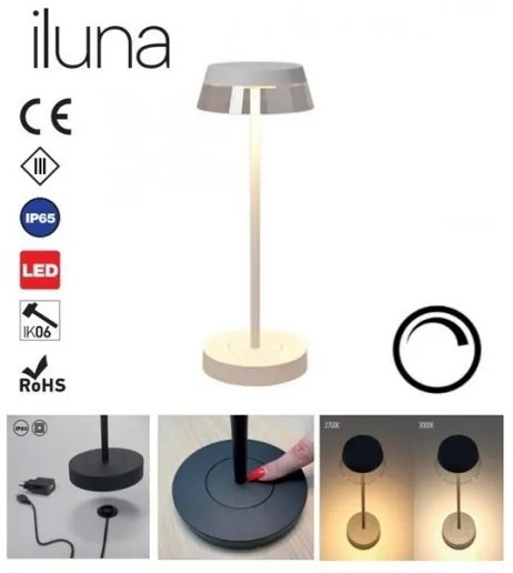 Redo 90306 - LED Stmívatelná stolní lampa ILUNA LED/2,5W/5V 3000 mAh IP65 bílá