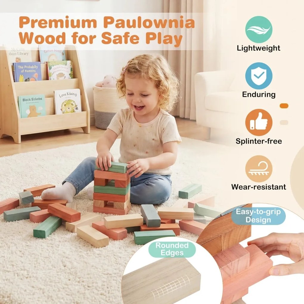 Costway Barevná dřevěná hra na stohování 54 dílková kolébka s taškou pro děti