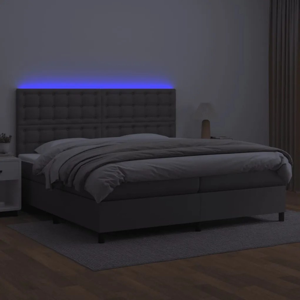 Box spring postel s matrací a LED šedá 200x200 cm umělá kůže 3135967