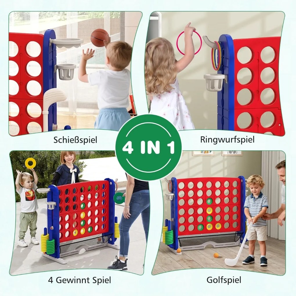 Costway 4 v 1 Čtyři v řadě s házením prstenem a basketbalovým košem a golfovou