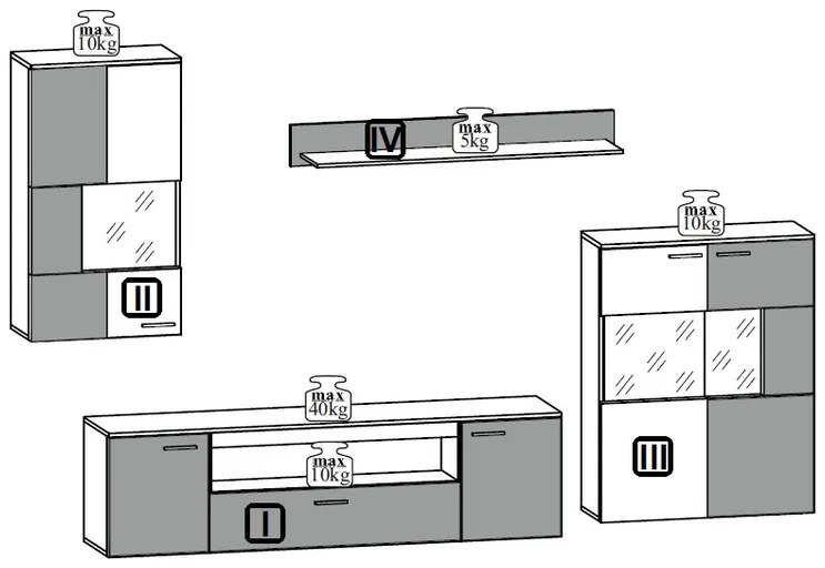 Obývací stěna Vulcan, s osvětlením