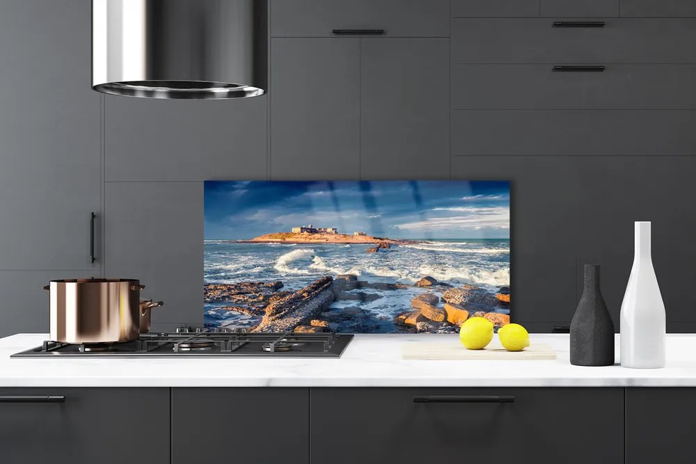 Kuchyňský skleněný panel Moře Kameny Krajina 100x50 cm