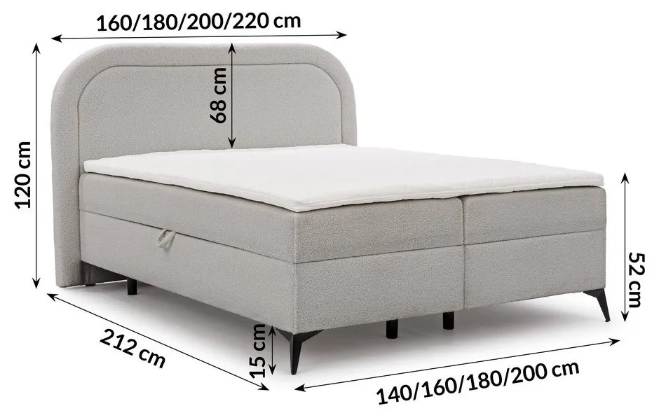 Světle šedá boxspring postel s úložným prostorem 140x200 cm Ornes – Ropez