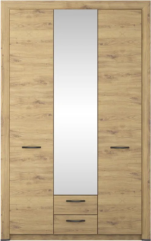 Skříň třídveřová se zrcadlem a zásuvkami Sapori 135.8x217.1x60.3 cm Dub navarra