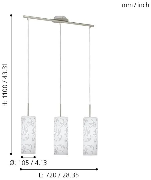 EGLO 90048 - Lustr závěsný AMADORA 3xE27/60W/230V