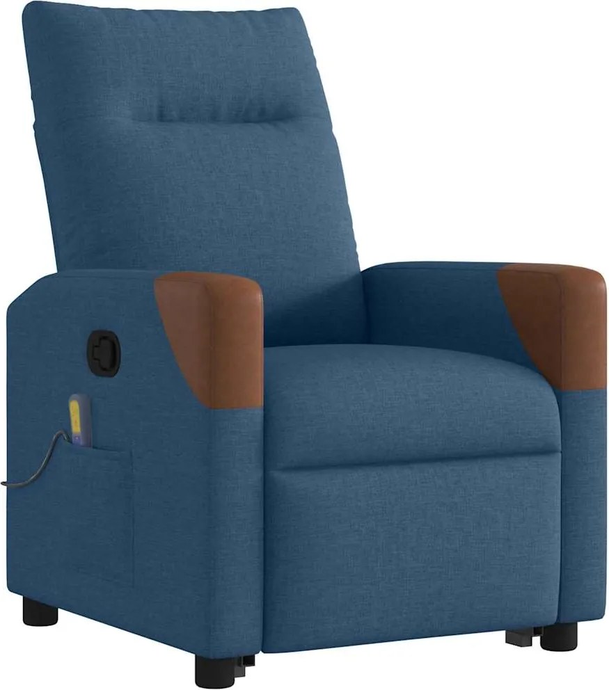 Zvedací masážní polohovací křeslo modré textil 3324020