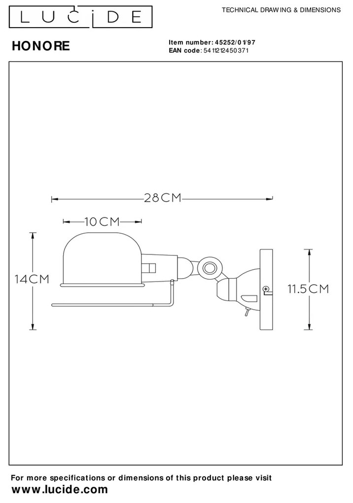 Lucide 45252/01/97 nástěnná lampa Honore, rezavě hnědá, E14, 28cm