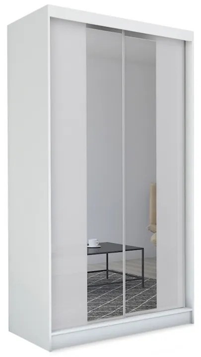 Skříň s posuvnými dveřmi a zrcadlem LUZON + Tichý dojezd, 150x216x61, bílá