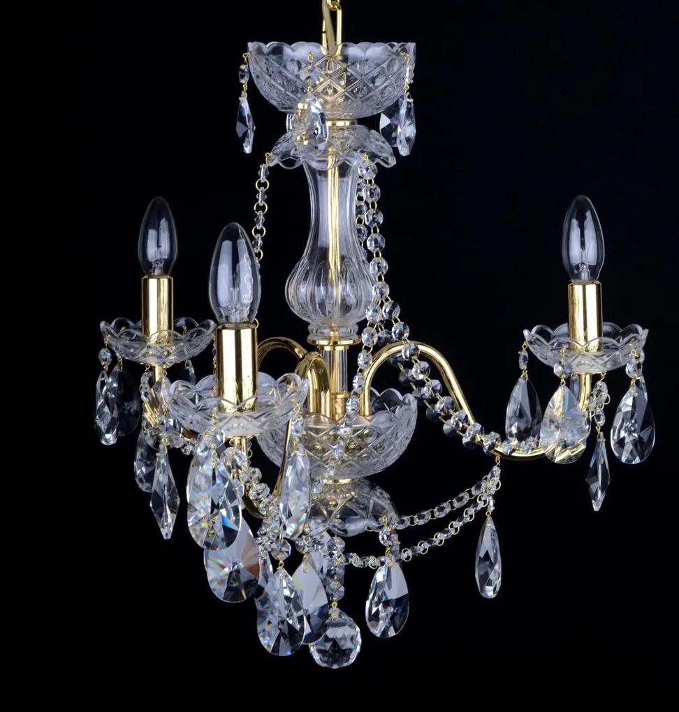 3 Arms gold brass crystal chandelier with cut crystal almonds