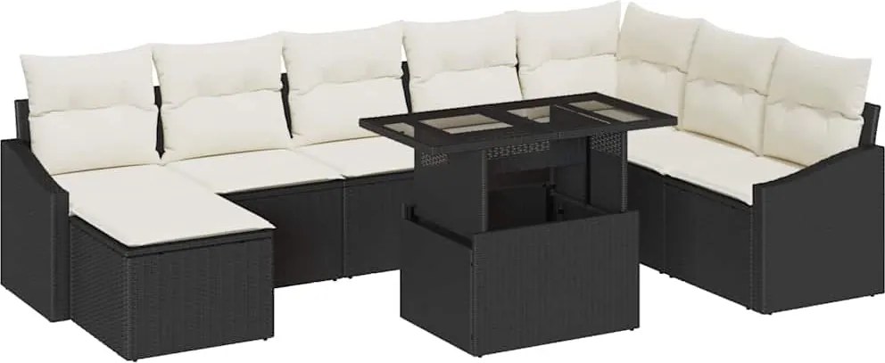 Set pohovek 9 ks Černá a krémová polyratan 3349053