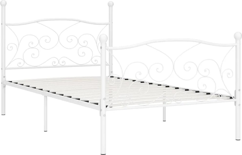 Rám postele s laťkovým roštem bílý kov 100 x 200 cm 284448