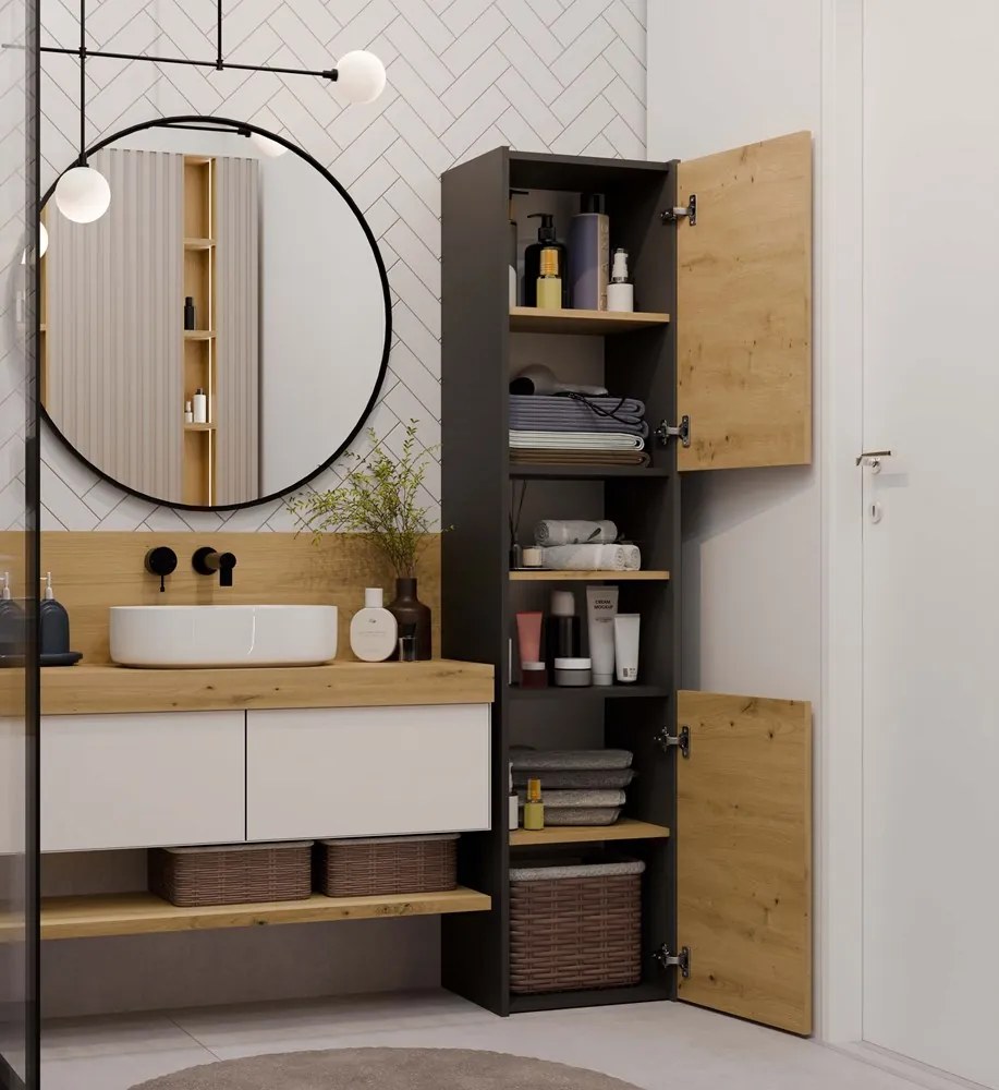 Koupelnová skříňka S40 Antracit + dub artisan