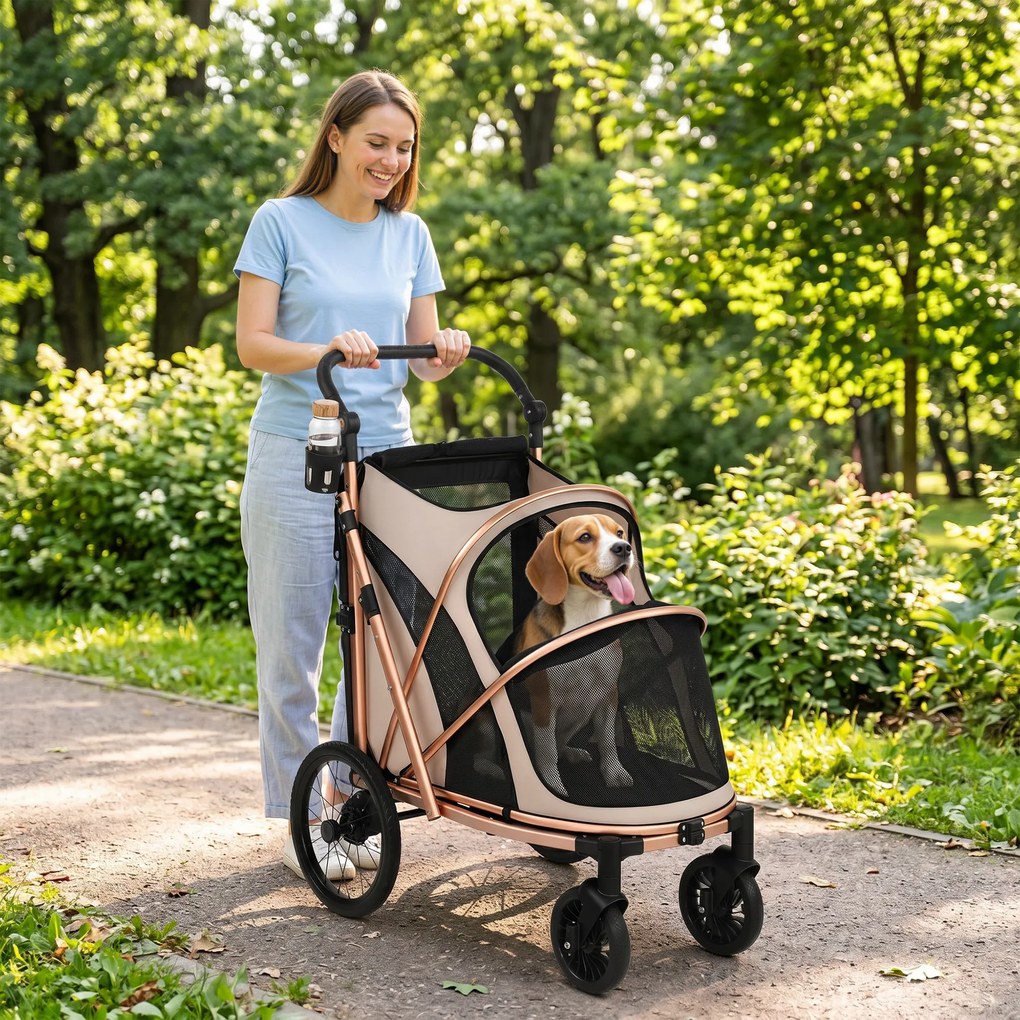 PawHut skládací kočárek pro psy – do 20 kg, velká kola, odpružení, síťová okna, hliníkový rám, odnímatelná podložka, popruhy, nastavitelná rukojeť, s…