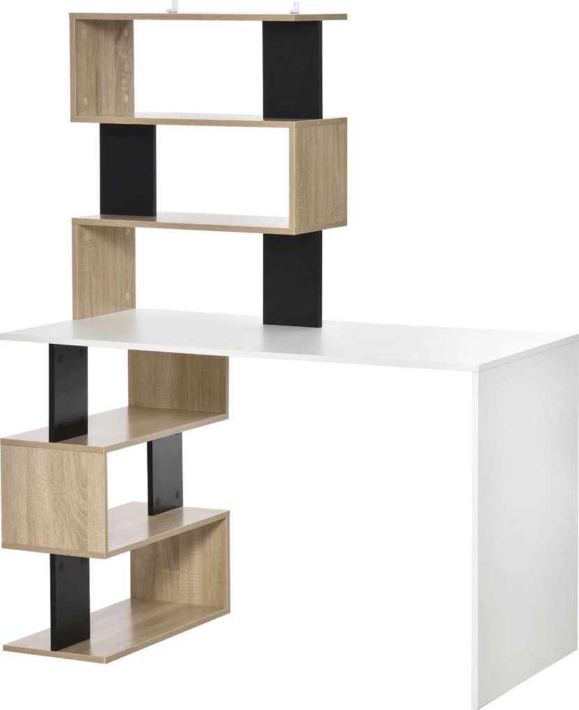 HOMCOM Stůl s knihovnou do ložnice, kancelářský stůl, PC stůl v barevném dřevě, 120x60x148cm | Aosom