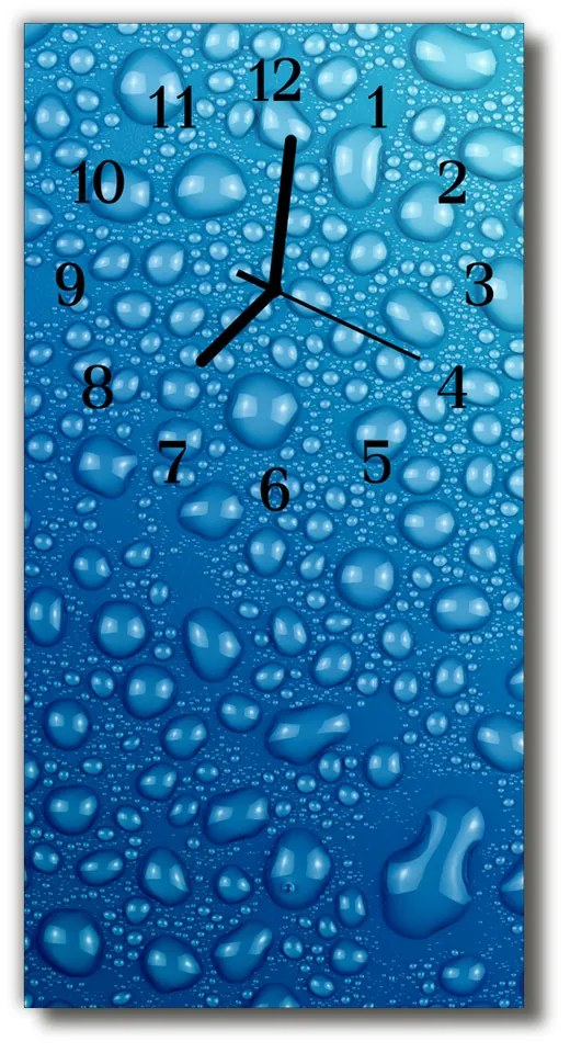 Skleněné hodiny vertikální Příroda. Kapky modré vody 30x60 cm