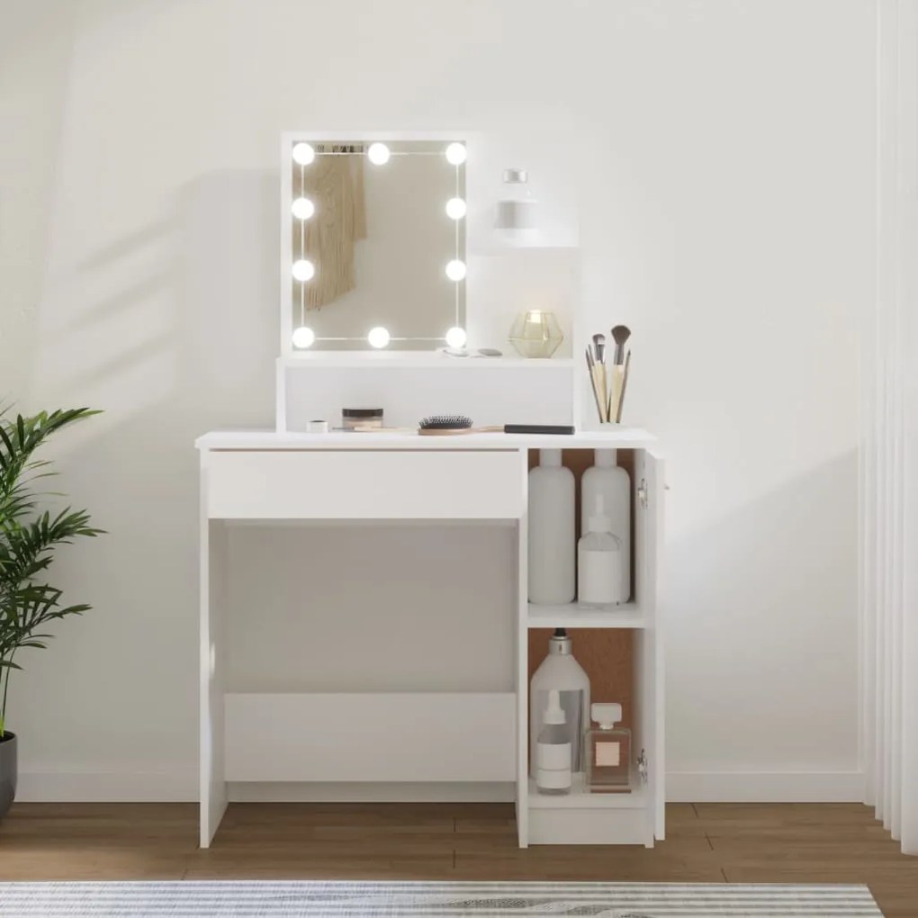 vidaXL Toaletní stolek s LED bílý 86,5 x 35 x 136 cm