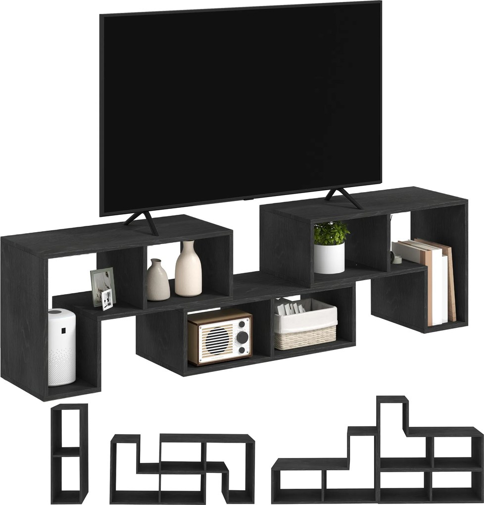 HOMCOM TV nábytek max. 75" modulární s 2 L-tvarovanými regály a obdélníkovým regálem, z dřeva, 134-180 x 30,5 x 44 cm, černý