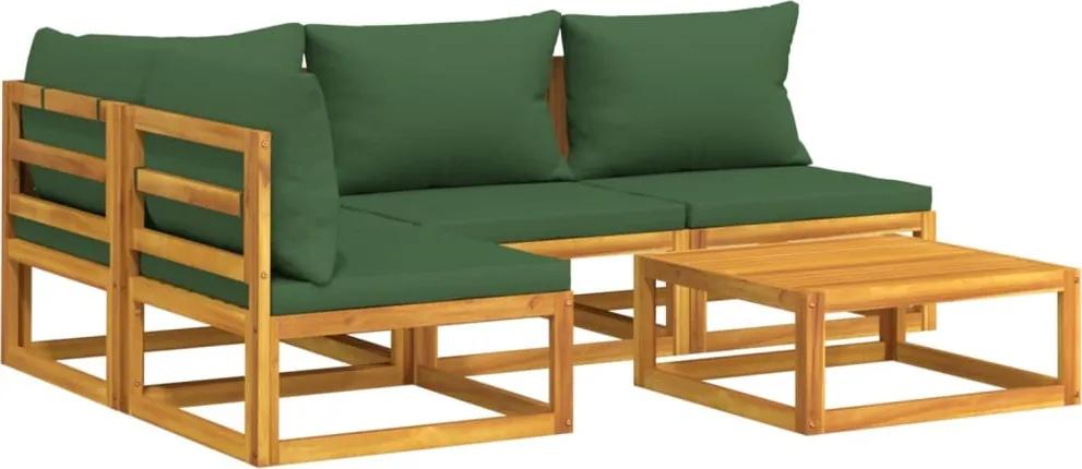 vidaXL 5dílná zahradní sedací souprava s poduškami masivní dřevo [3155333] Barva polštáře: Zelená
