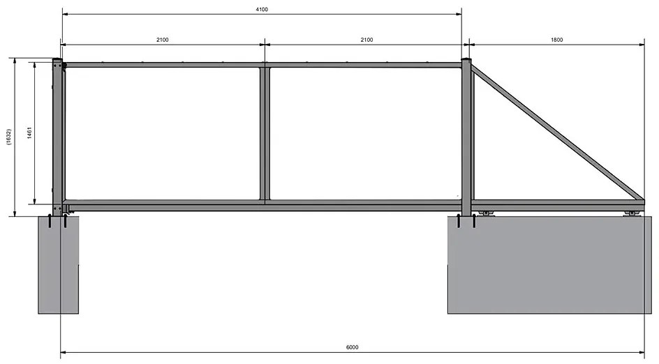 Trestles Rám pojezdové brány pro vlastní výplň, délka 4200 mm, výška 1461 mm