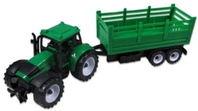 Traktor s vlečkou na setrvačník, zelený, 32cm