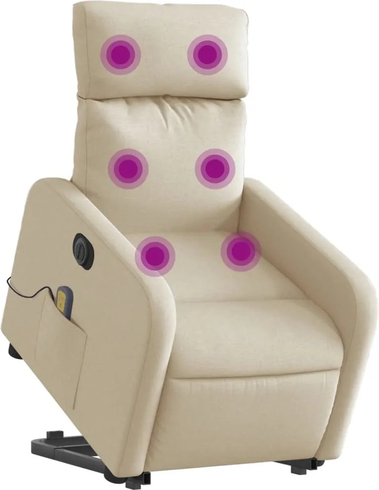 Elektrické zvedací masážní polohovací křeslo krémové textil 3206734