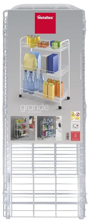 Třípatrový pojízdný stojan do koupelny Metaltex Laundry, 31 x 84 cm
