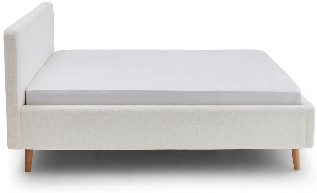 Bílá látková bouclé dvoulůžková postel Meise Möbel Mattis 180 x 200 cm s úložným prostorem