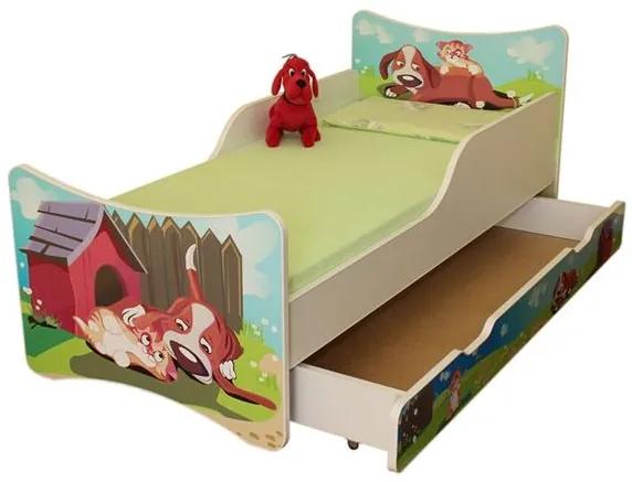 MAXMAX Dětská postel se šuplíkem 160x90 cm - PEJSEK A KOČIČKA
