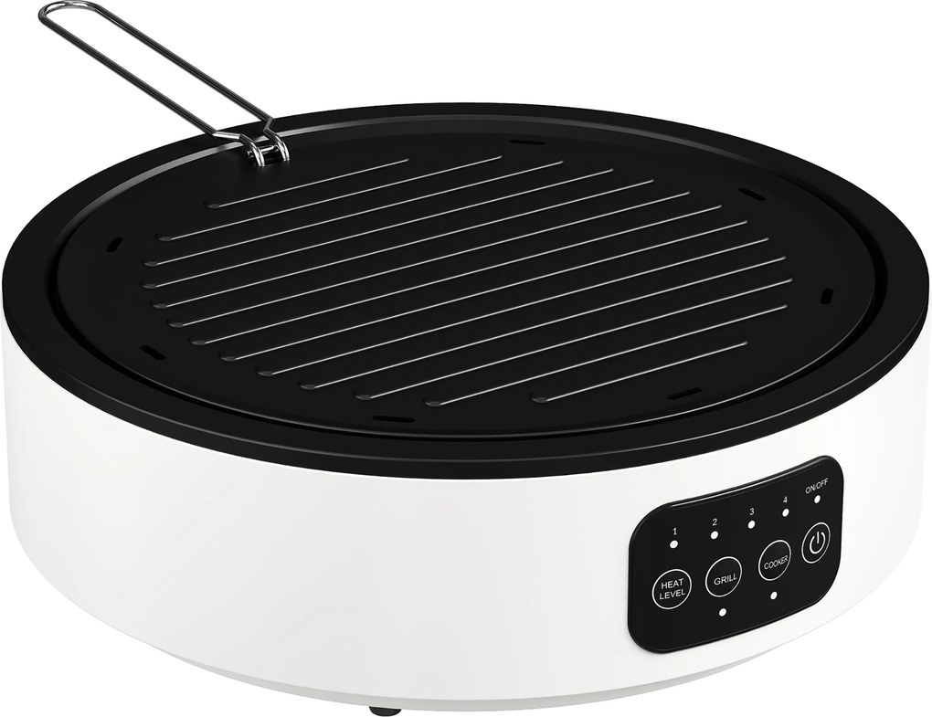 HOMCOM Dvojité keramické vařidlo, design 2 v 1, pro vaření a grilování, 2000 W, 4 stupně tepla, LED displej, odkapávací miska, bílá