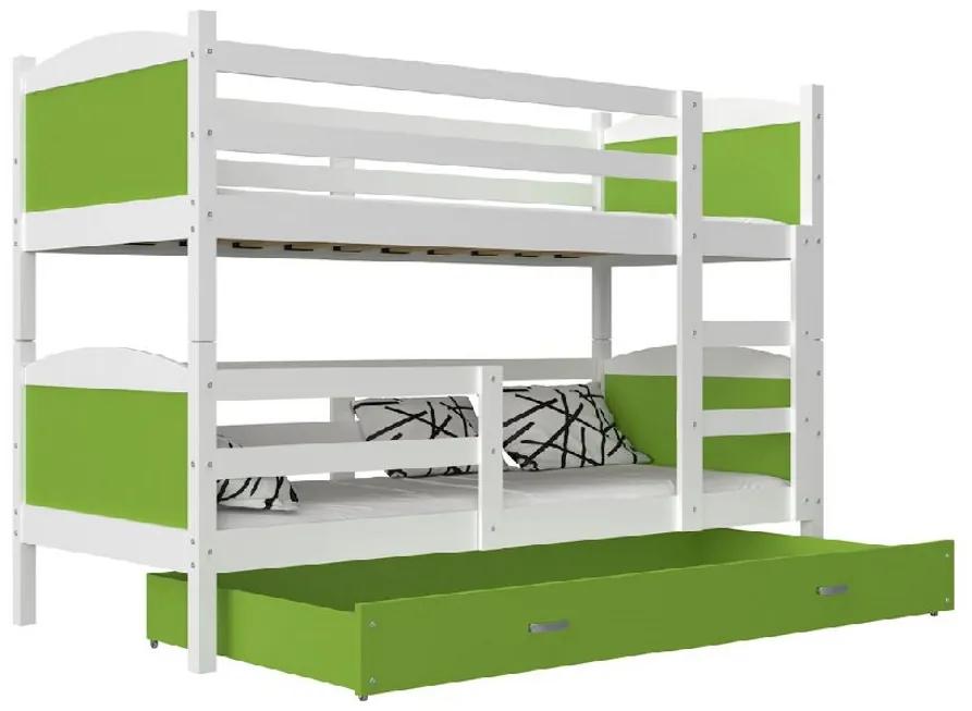 Expedo Dětská patrová postel MATES 2 COLOR + matrace + rošt ZDARMA, 190x80, bílý/zelený