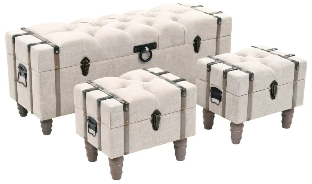 Sada úložných lavic 3 kusy masivní dřevo a ocel 112x37x45 cm 245762