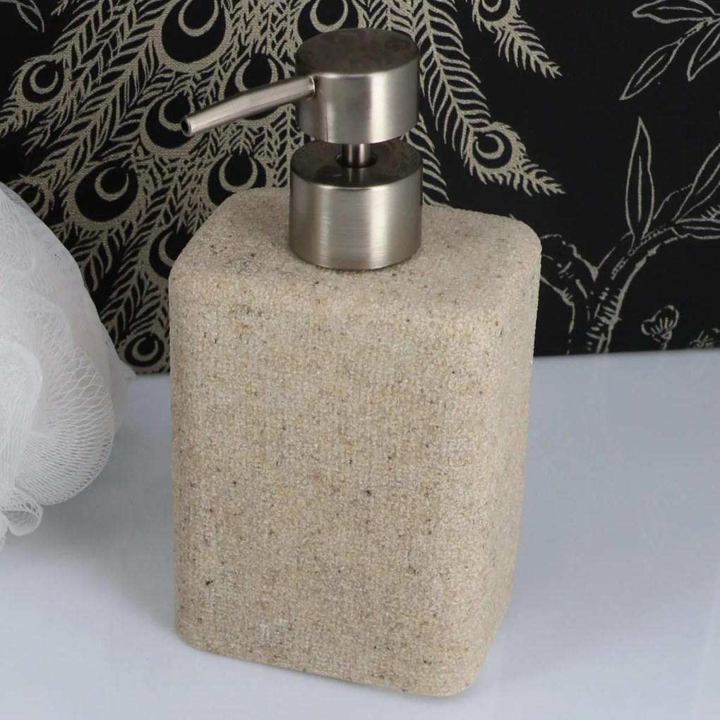 Dávkovač mýdla Fiori, písková/s prvky v barvě nerez, 360 ml