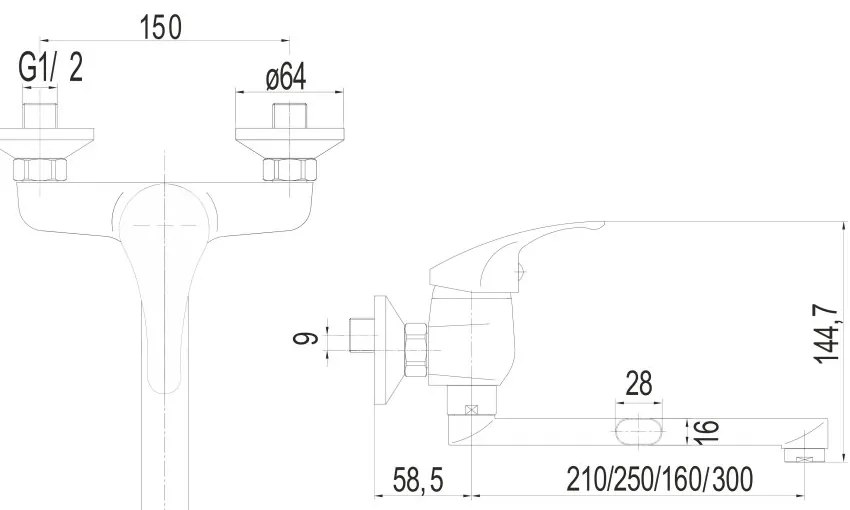 Mereo Mereo, Dřezová nástěnná baterie, Lila, s ramínkem plochým rovným 210 mm, chrom, CBEE302