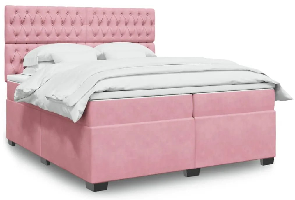 Box spring postel s matrací růžová 200x200 cm samet 3293313