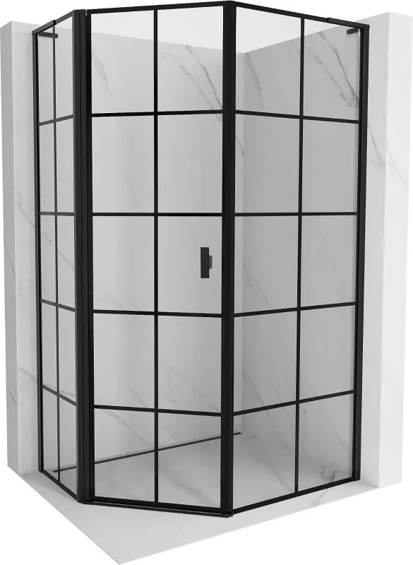 Mexen Mist L, pětiúhelníkový sprchový kout s křídlovými dveřmi, 80 x 90 cm, 8mm čiré sklo, černý profil, 8A8L-080-090-70-77-L