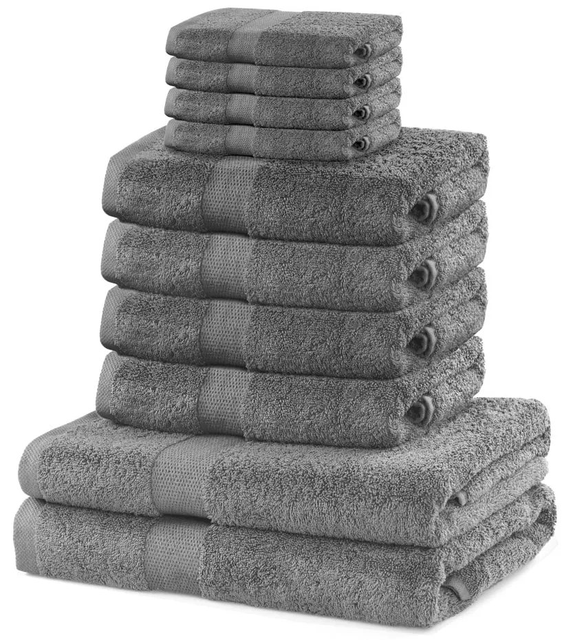Set 8 šedých ručníků a 2 osušek DecoKing Marina Silver
