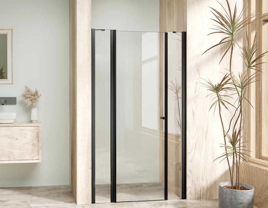 ALFA LINE II Black 90 Čiré Sprchové dveře jednokřídlé s pevnými stěnami v rovině