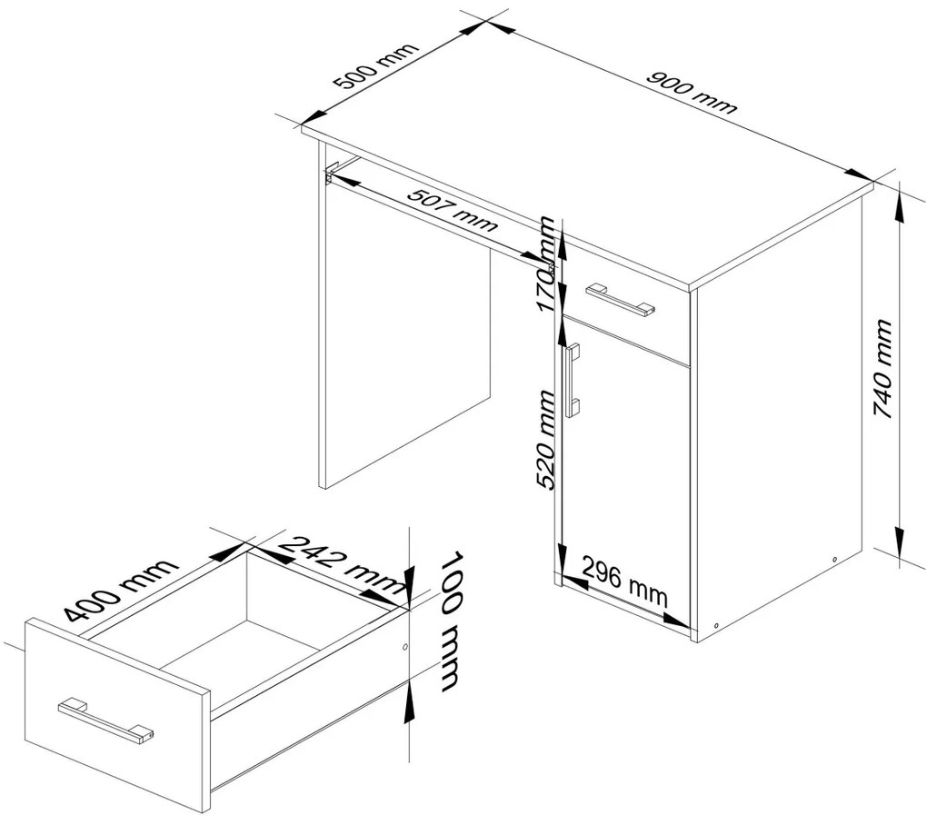 Volně stojící psací stůl Pin 90 cm bílý