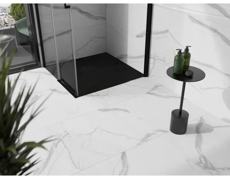 Mexen Stone+, čtvercová vanička z minerálního kompozitu 100 x 100 cm, černá, černá krytka, 44701010-B
