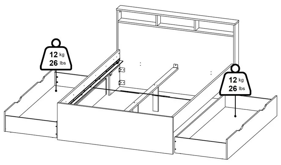Dvoulůžková postel v dekoru dubu s úložným prostorem bez roštu 140x200 cm v přírodní barvě Ikast – Tvilum