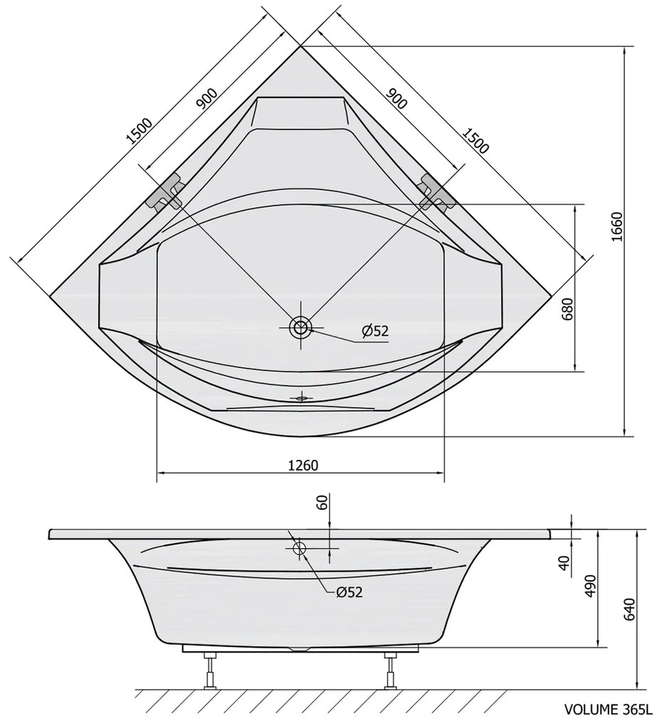 Polysan ROSANA rohová vana 150x150x49cm, bílá, 63119