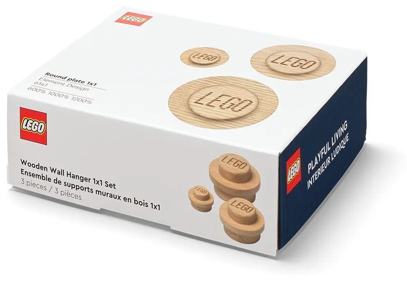 Sada 3 nástěnných háčků z dubového dřeva LEGO® Wood