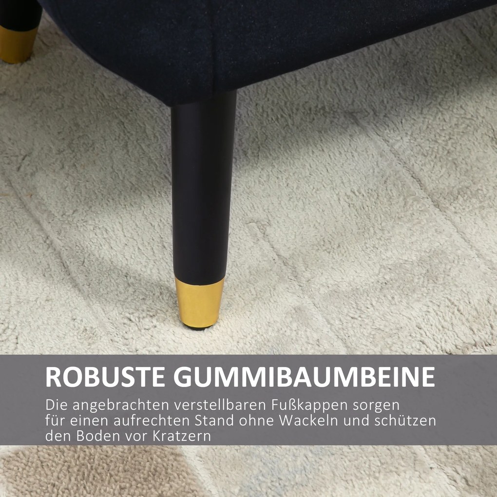 HOMCOM Luxusní čalouněná lavice s úložným prostorem a područkami, sametový polyester, kaučukové dřevo, černá, 107x42x65cm do obývacího pokoje a předs…