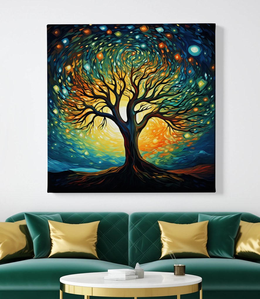 Obraz na plátně - Strom života barevné hvězdy FeelHappy.cz Velikost obrazu: 60 x 60 cm