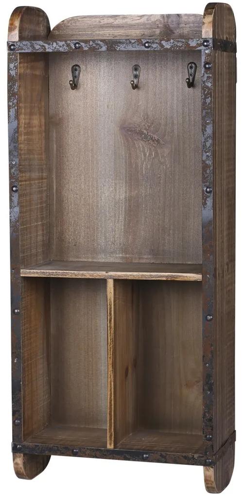 Hnědá dřevěná retro nástěnná skříňka na klíče - 26*12*60cm